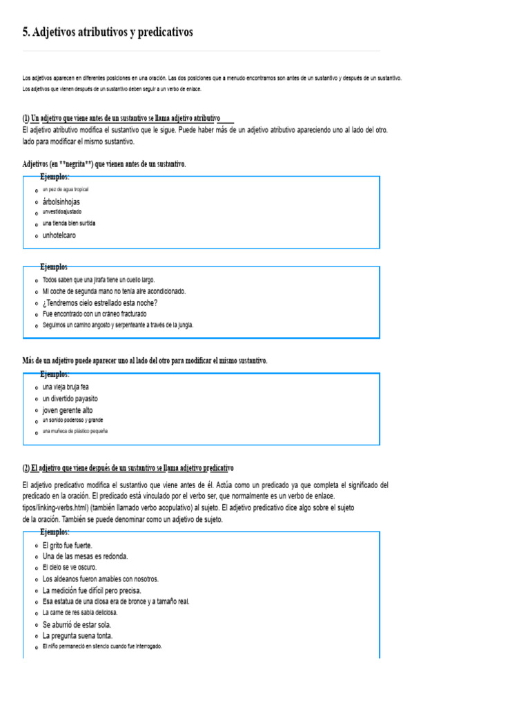 Adjetivos Atributivos y Predicativos | PDF | Adjetivo | Predicado ...