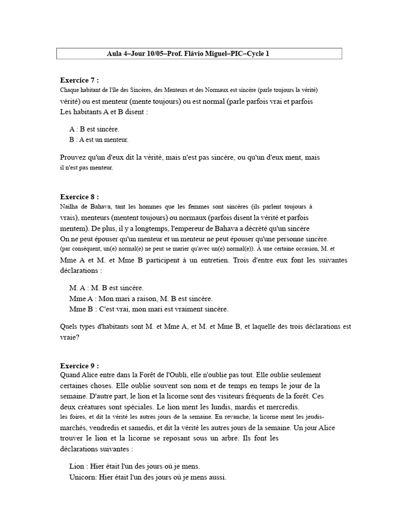 Pic - Leçon 4 - Logique | PDF