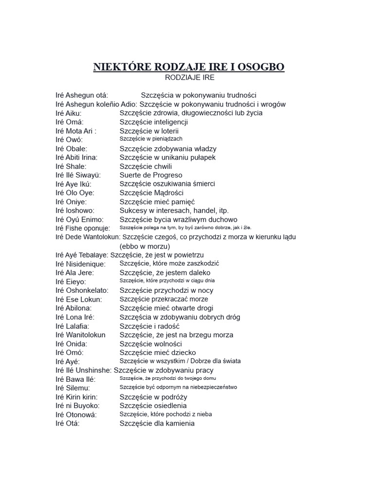 Niektóre Rodzaje Ire I Osogbo | PDF