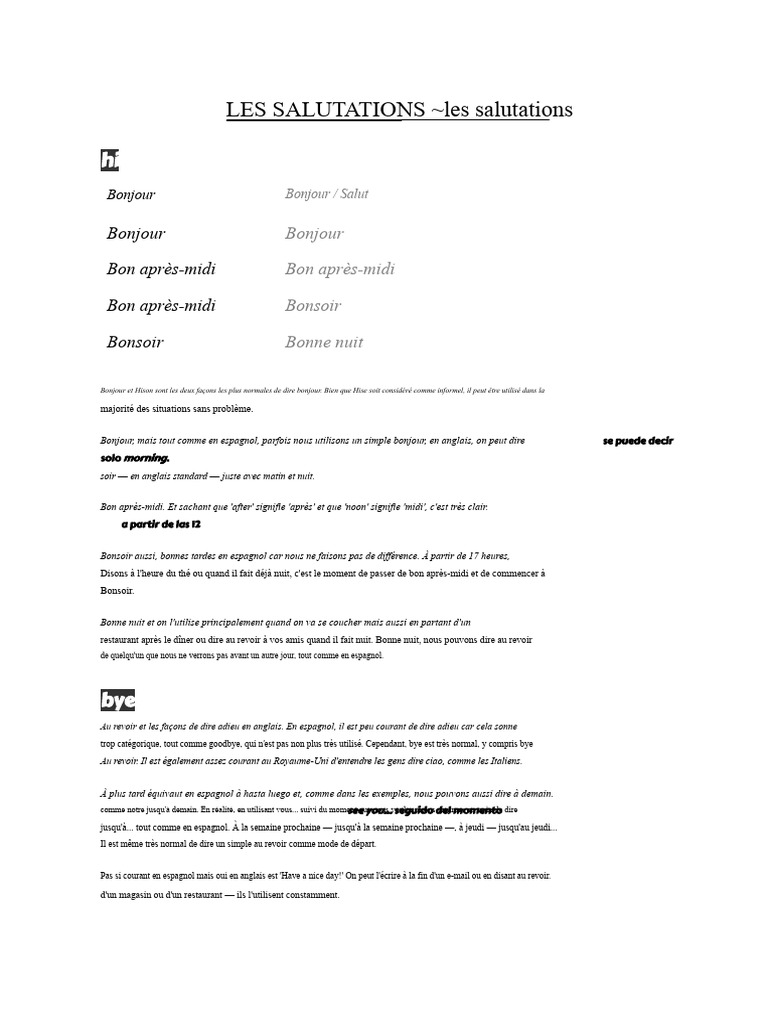 Guide des salutations en anglais | PDF