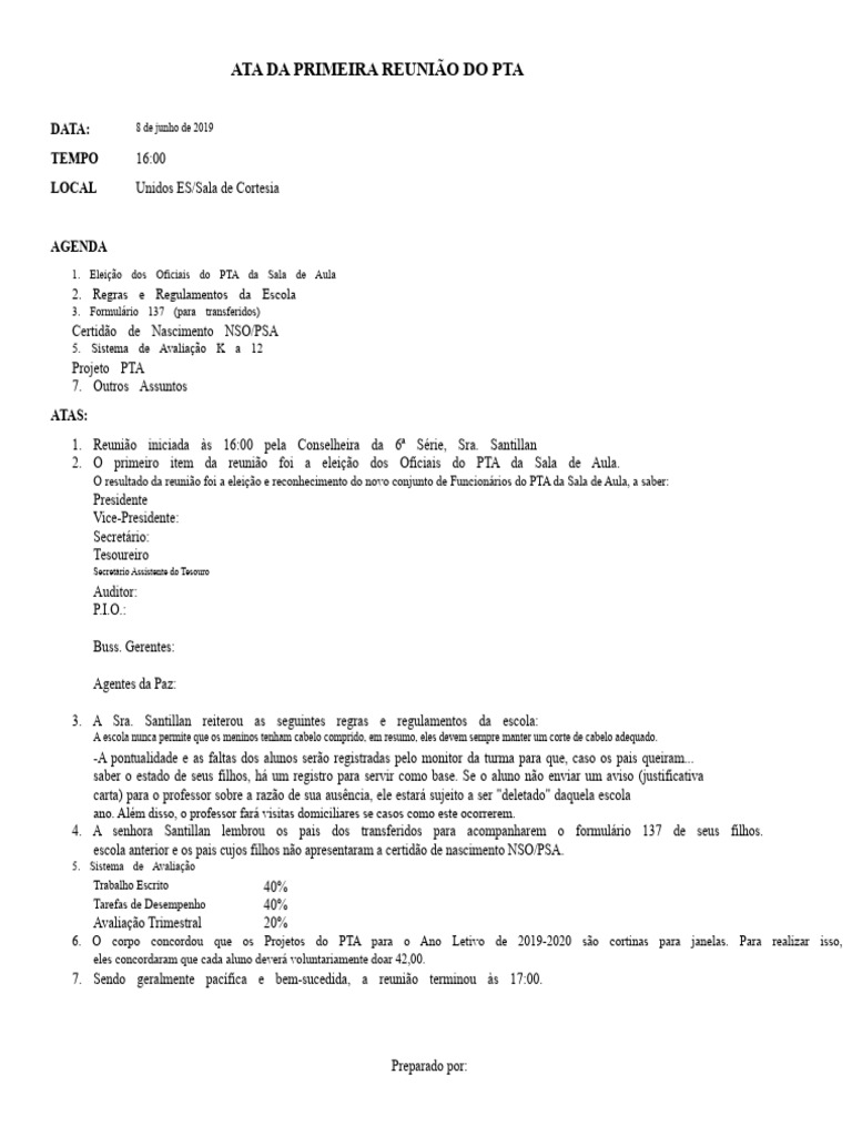 ata da reunião da PTA | PDF