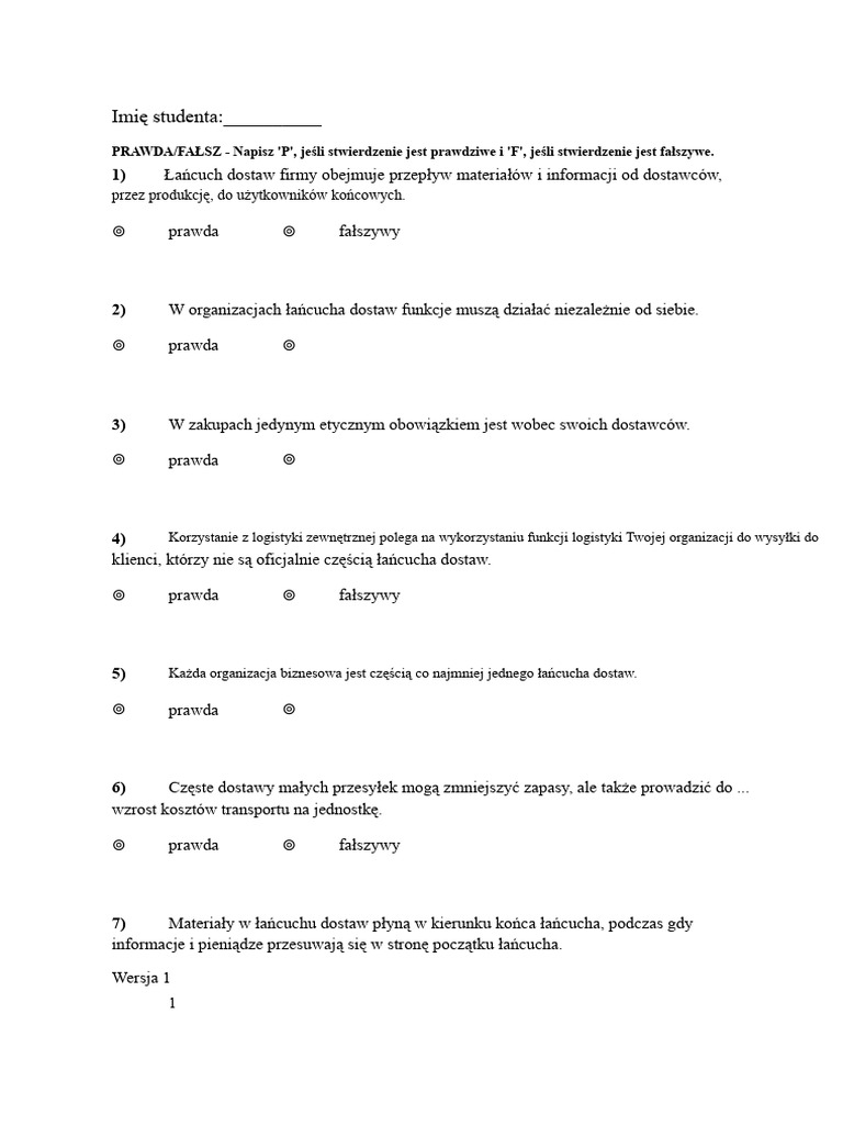 Rozdział 15 Zbiór Pytań Testowych - Wersja1 | PDF