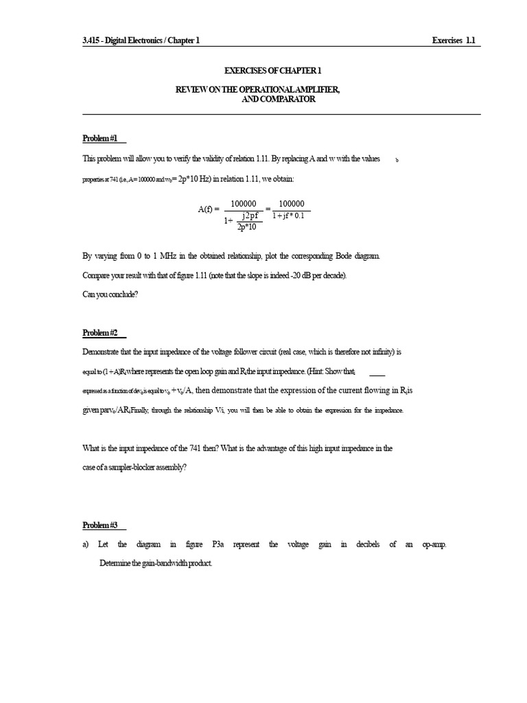 Operational Amplifier Exercises Guide | PDF | Operational Amplifier ...