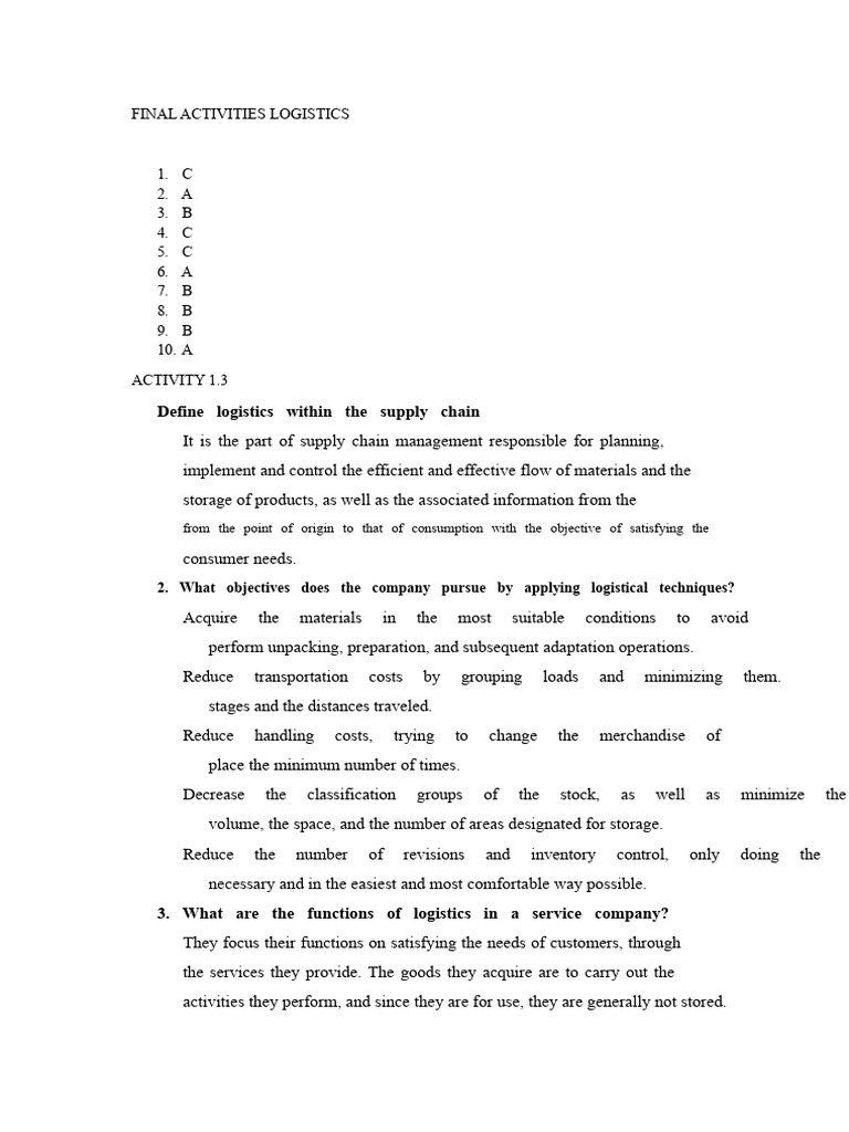 Final Logistics Activities | PDF