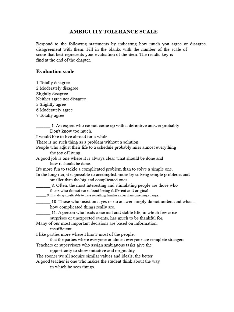 Ambiguity Tolerance Assessment Tool | PDF | Behavioural Sciences ...