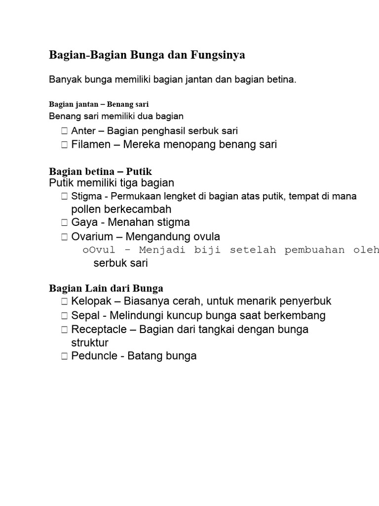 Bagian-Bagian Bunga dan Fungsinya | PDF