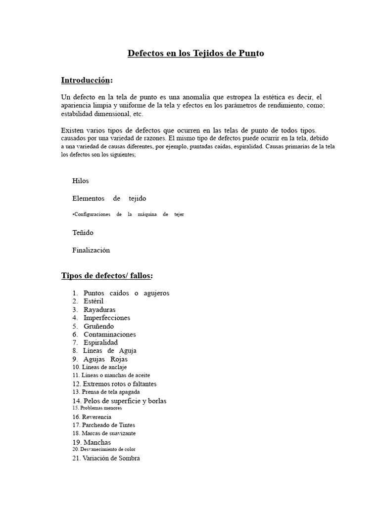 Defectos en Las Telas de Punto (Proyecto) | PDF | Textiles | Abrasivo
