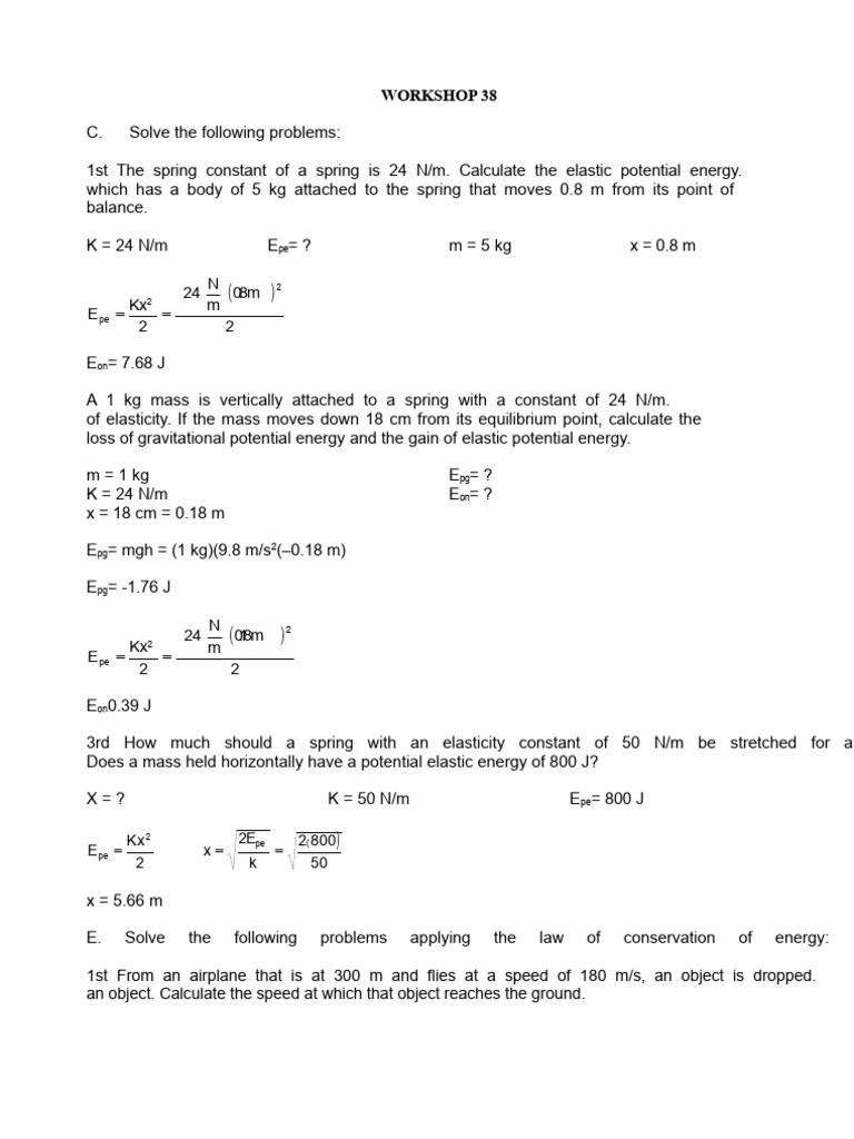 Workshop 38. Potential Energy and The Law of Conservation of Energy | PDF | Potential Energy ...