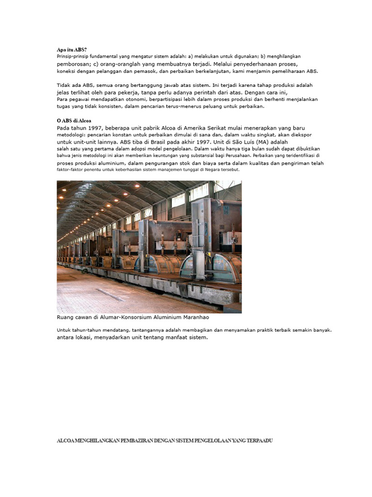 Alcoa Business System: Efisiensi Produksi | PDF