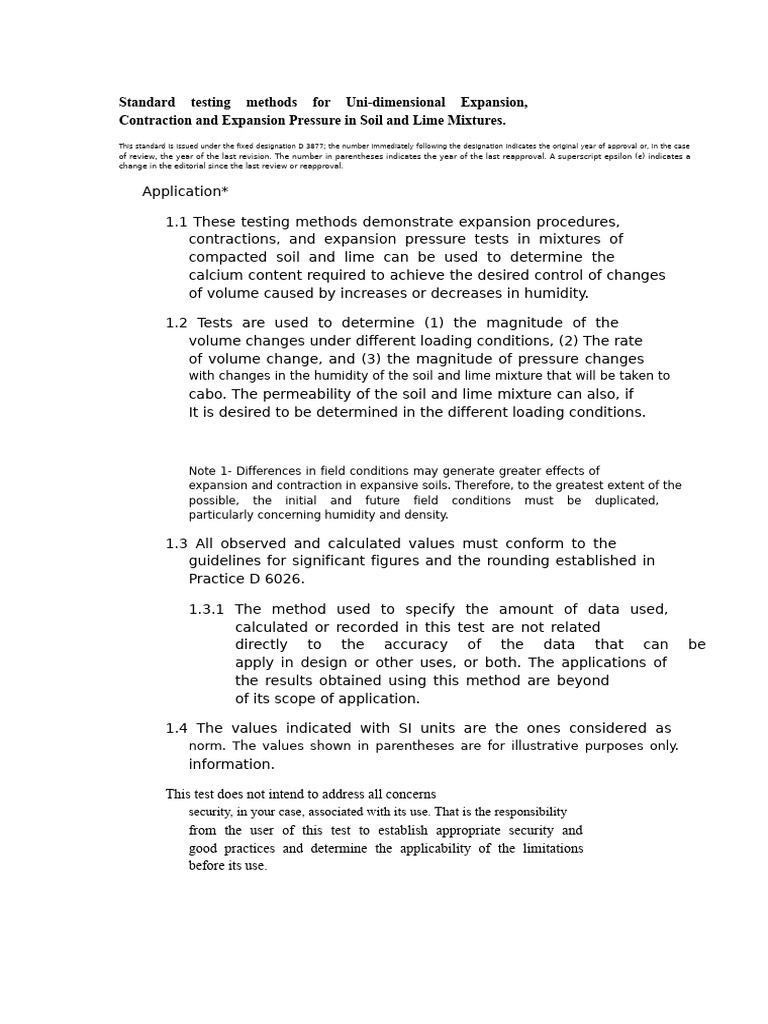 Standard testing methods for one-dimensional expansion and lifting ...