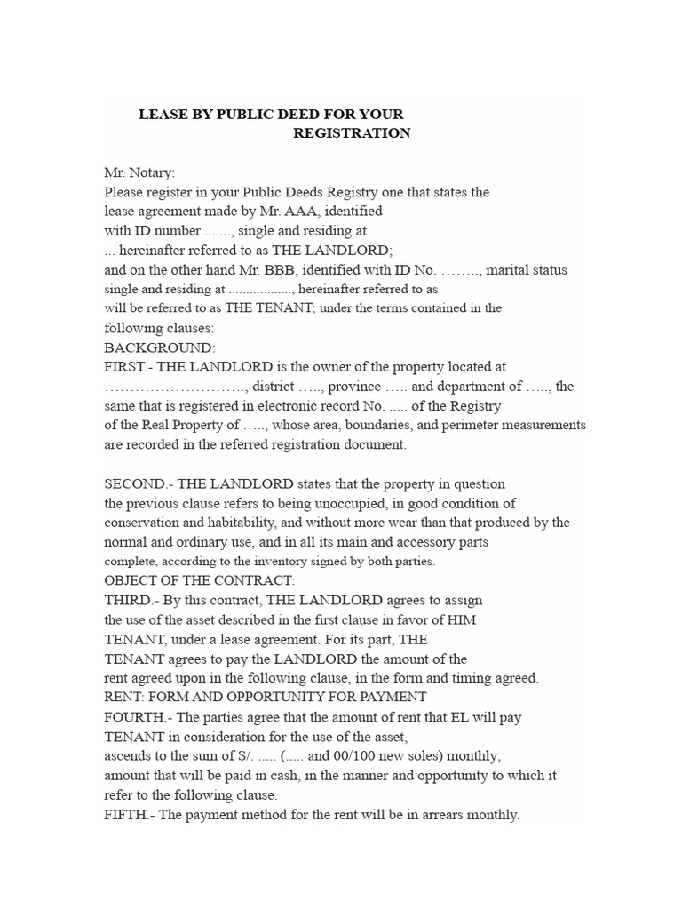 Lease Agreement Public Deed Template | PDF | Lease | Leasehold Estate