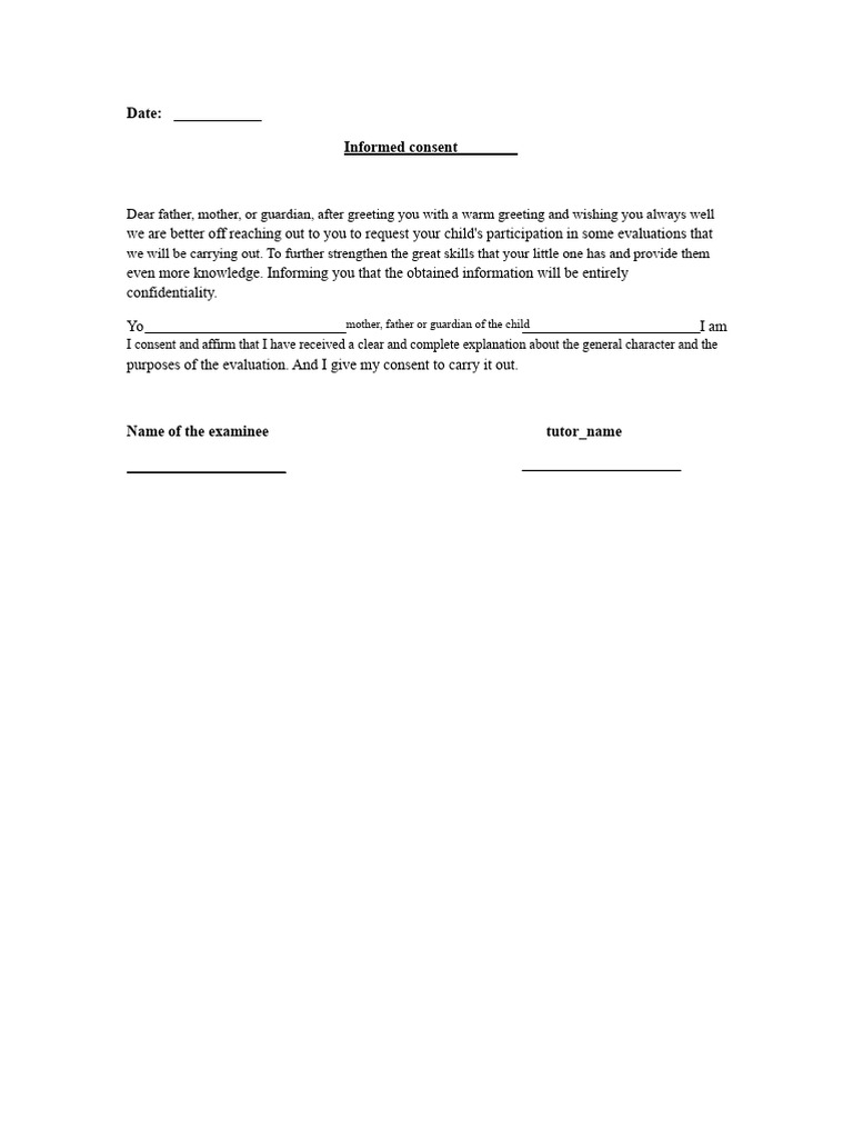 Child Evaluation Informed Consent Form | PDF
