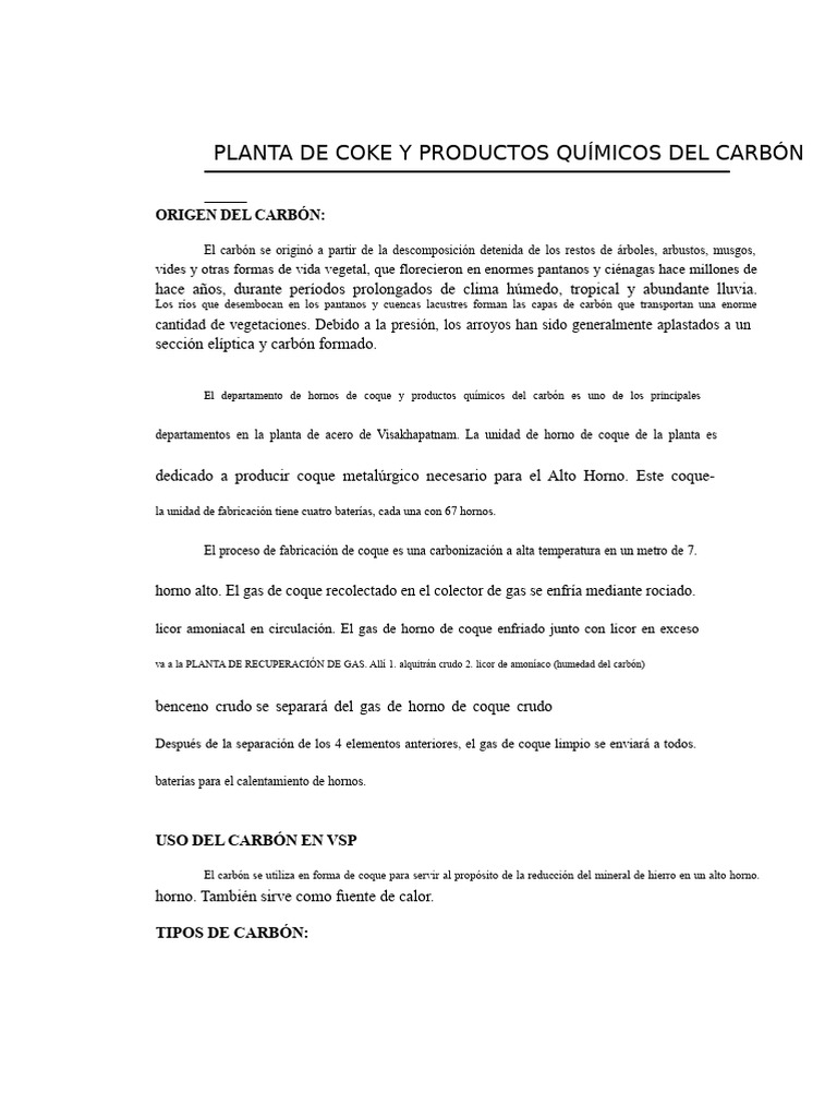 Proceso de Producción de Coque y Carbón | PDF | Amoníaco | Alto horno