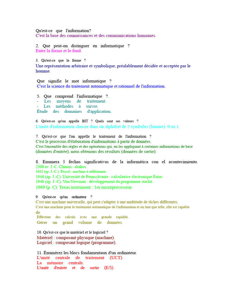 Questions D'informatique de Base | PDF | Informatique | Mémoire ...