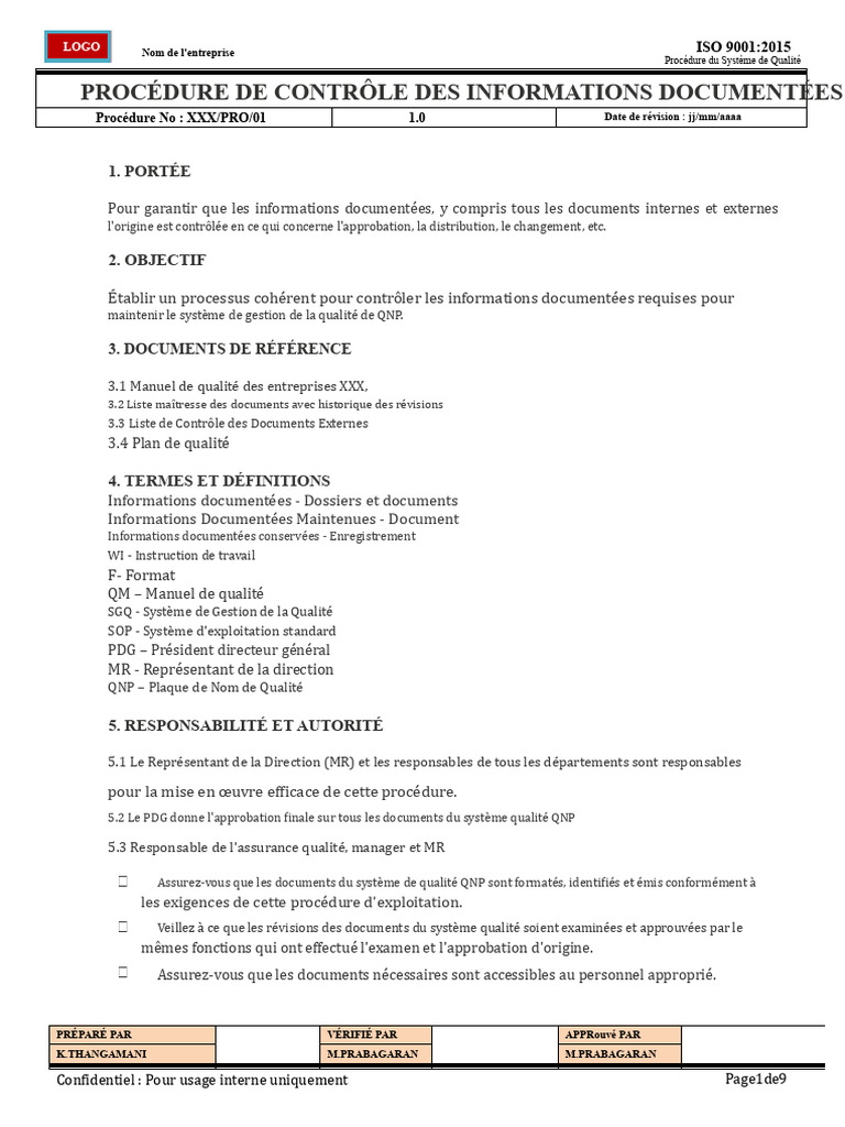 01 Procédure de Contrôle Des Informations Documentées | PDF | Fichier ...