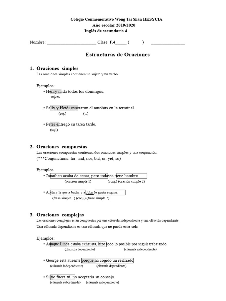 Estructuras de Oraciones en Inglés | PDF | Oración (Lingüística ...