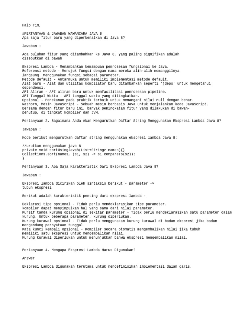100 - Pertanyaan & Jawaban Wawancara Java 8 | PDF