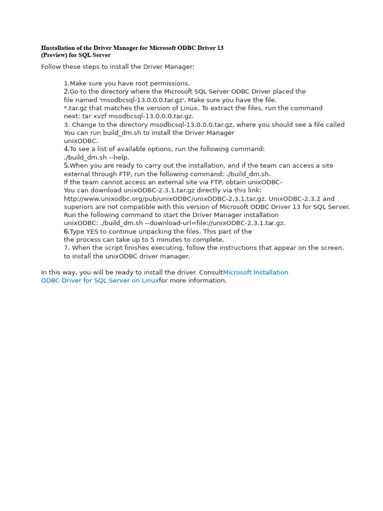 Installation and Configuration of SQL Server ODBC Driver On Linux | PDF ...
