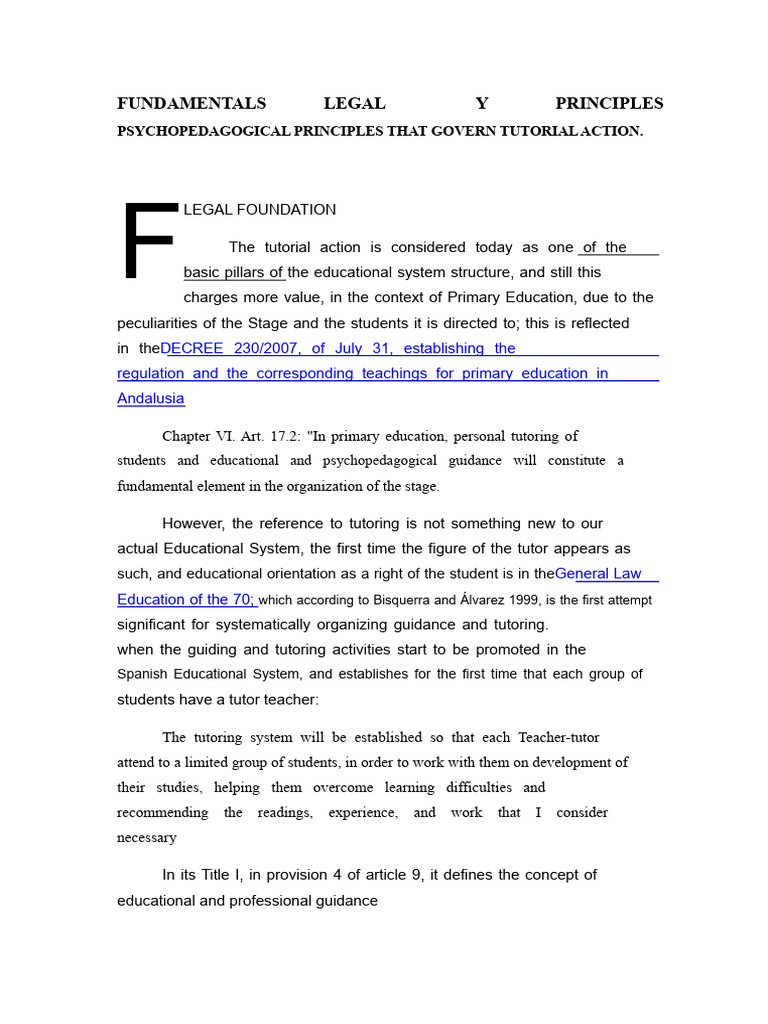 Legal Foundations and Psychopedagogical Principles That Govern Tutorial ...