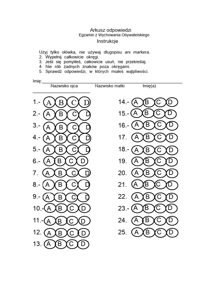 Arkusz Odpowiedzi | PDF