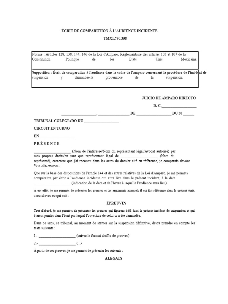 Écrit de Comparution À L'audience Incidentelle | PDF | Justice | Crime ...