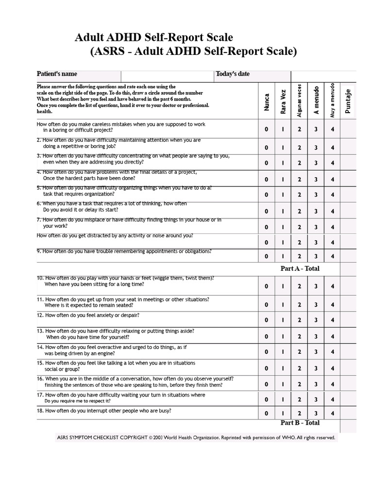 ASRS - Adult ADHD Self-Report Scale | PDF | Attention Deficit ...