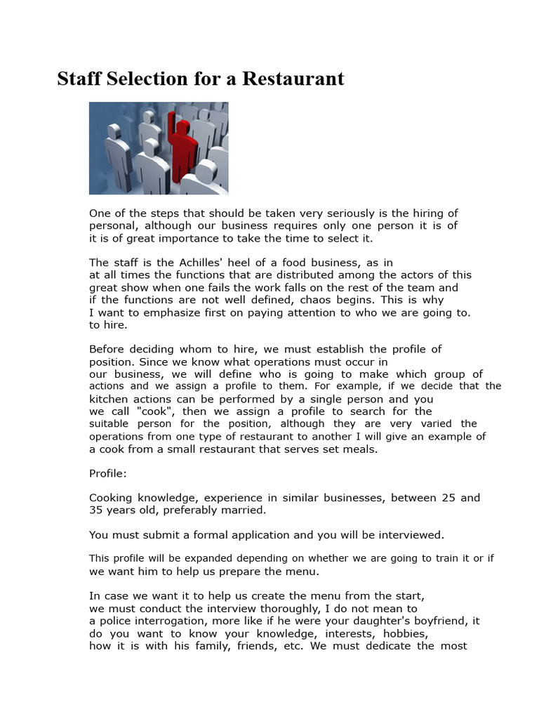 Effective Restaurant Staff Selection Guide | PDF