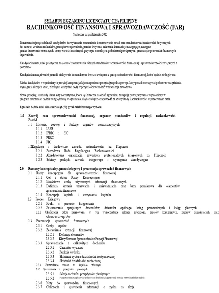 FAR Syllabus - Październik 2022 CPALE | PDF