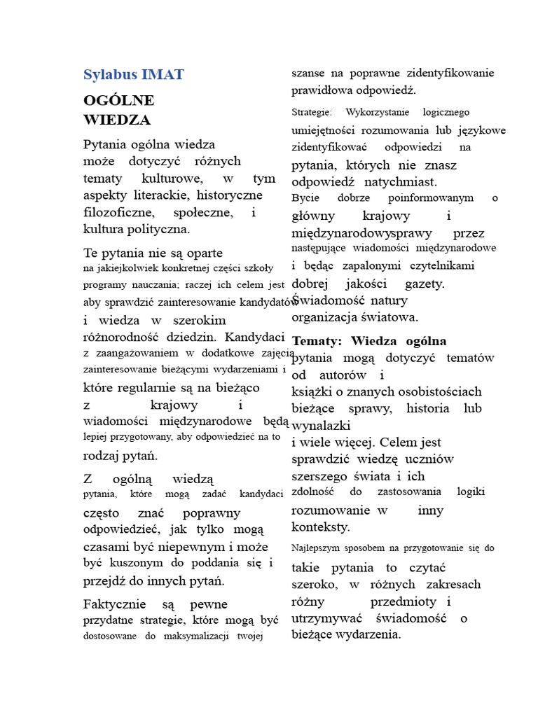 Program Nauczania IMAT | PDF