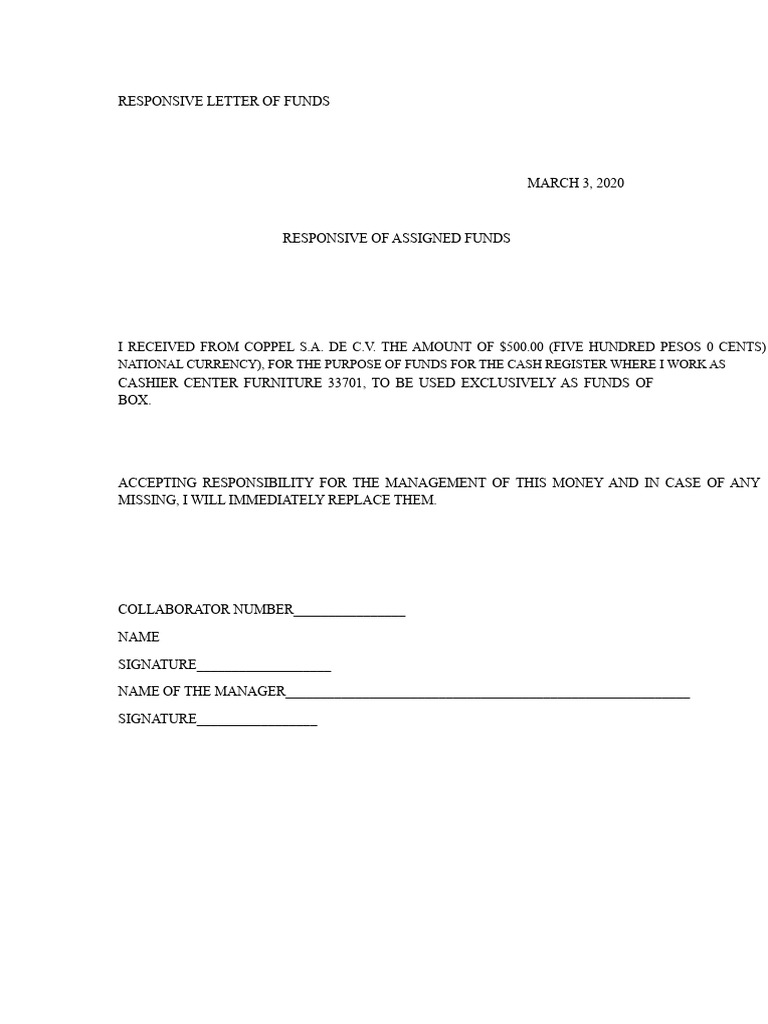 Letter of Responsibility For Fund1 | PDF