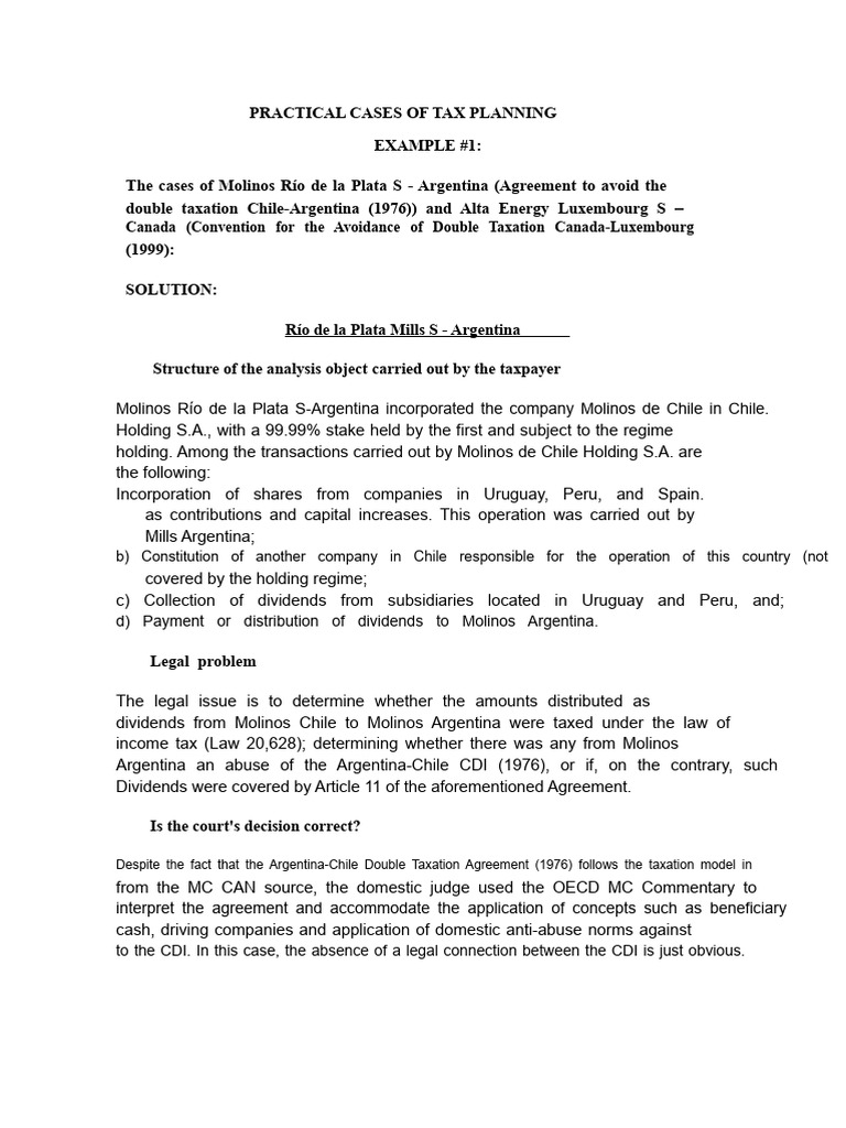Tax Planning Cases: Argentina & Canada | PDF | Taxes | Double Taxation