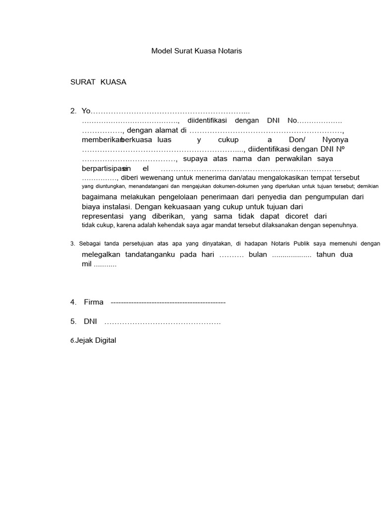 Contoh Surat Kuasa Notaris Resmi | PDF