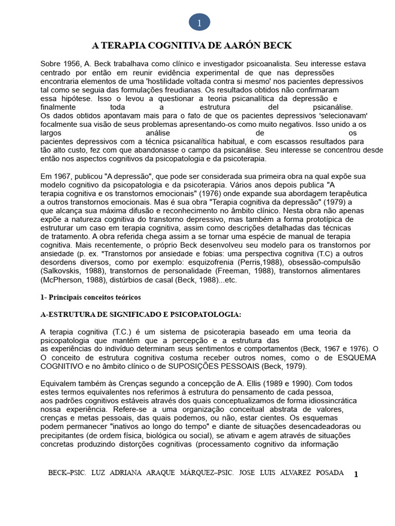 Terapia Cognitiva de Aarón Beck: Fundamentos | PDF | Psicanálise ...