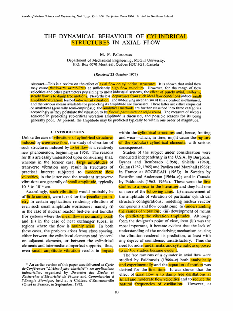 Axial Flow Effects on Cylindrical Structures | PDF | Oscillation | Damping