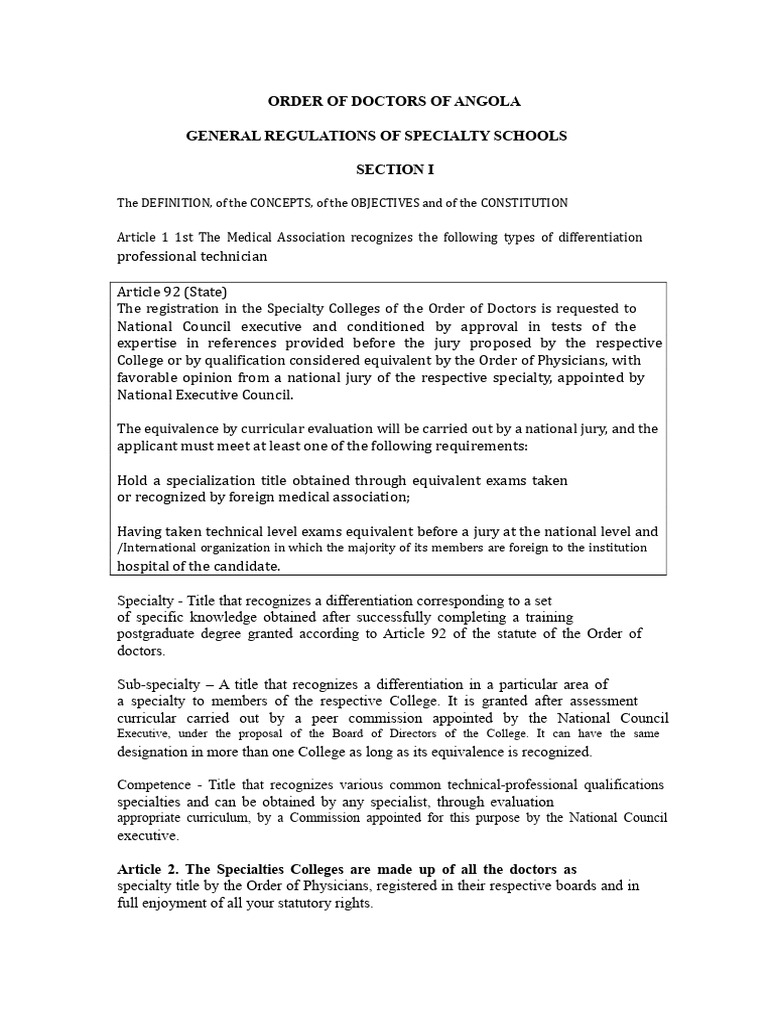 Angola Medical Specialty Regulations | PDF | Voting | Physician