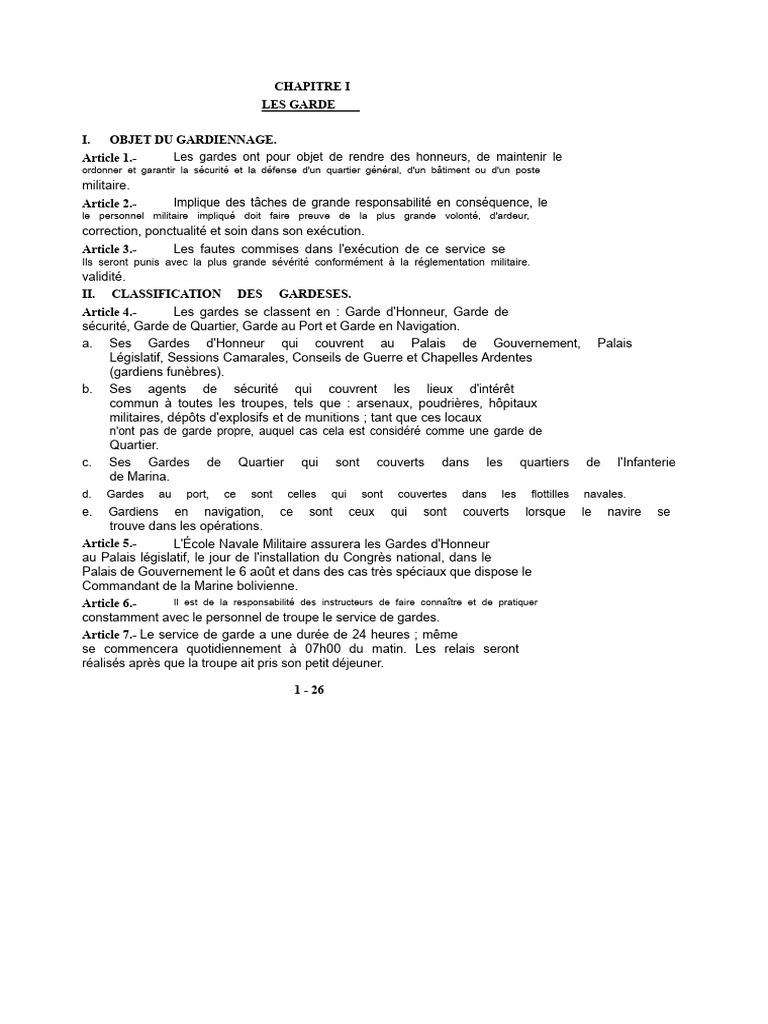 Règlement sur le Service de Garde Militaire | PDF | Commandant en chef ...