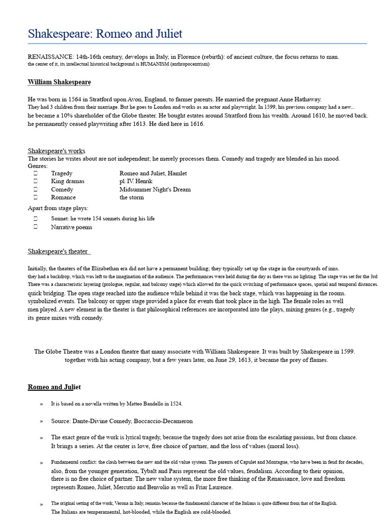 "Shakespeare's Romeo and Juliet Analysis" | PDF | Characters In Romeo ...