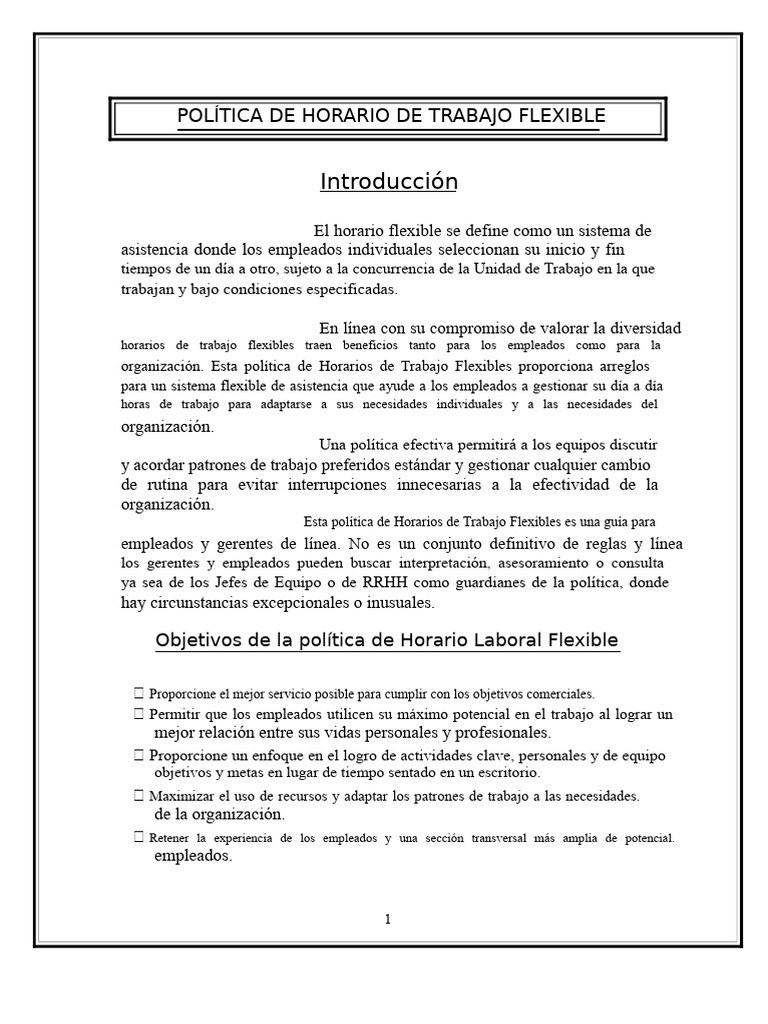 Política de Horario Laboral Flexible | PDF | Tiempo de trabajo ...
