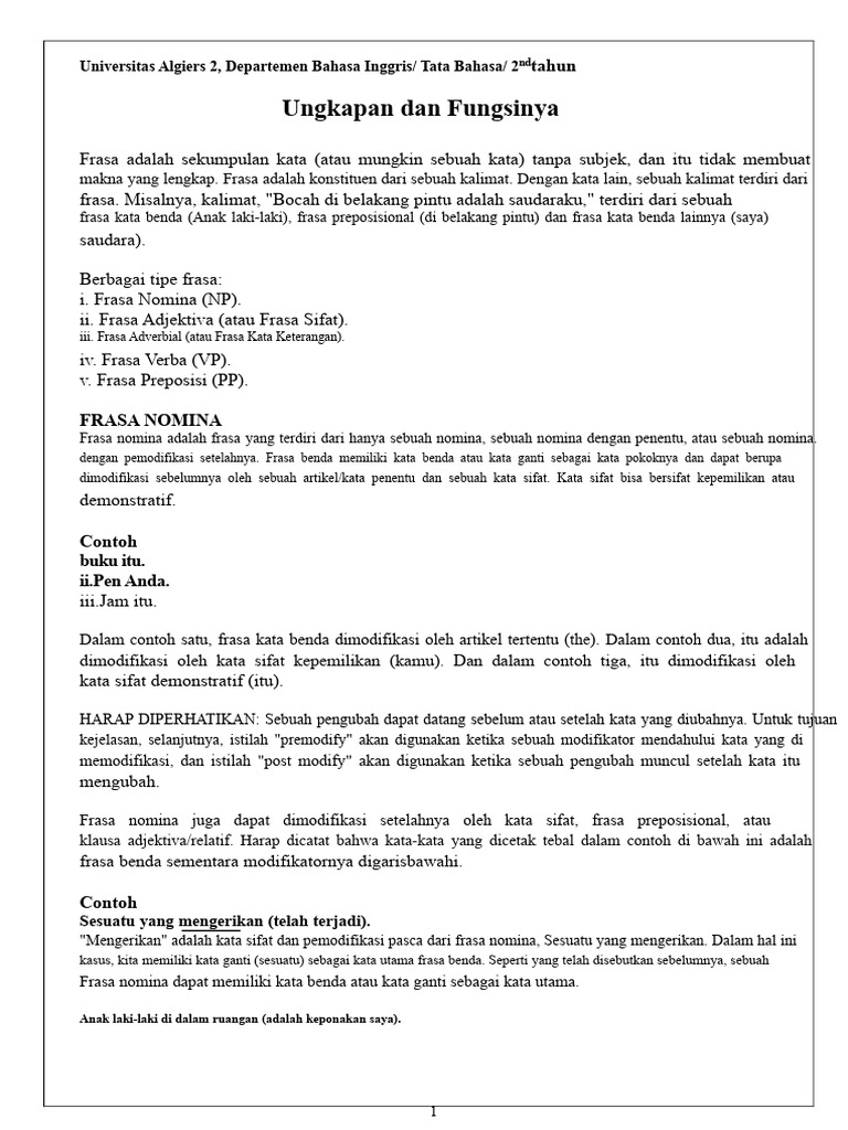Jenis dan Fungsi Frasa dalam Bahasa Inggris | PDF