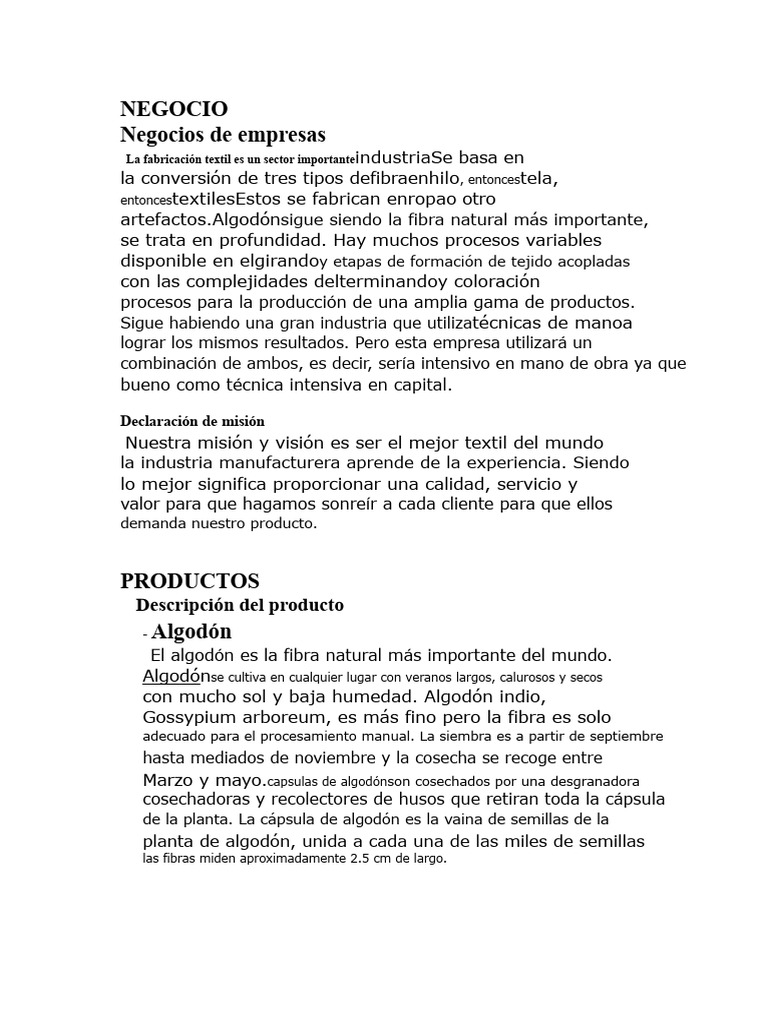 Plan de Negocios | PDF | Algodón | Textiles