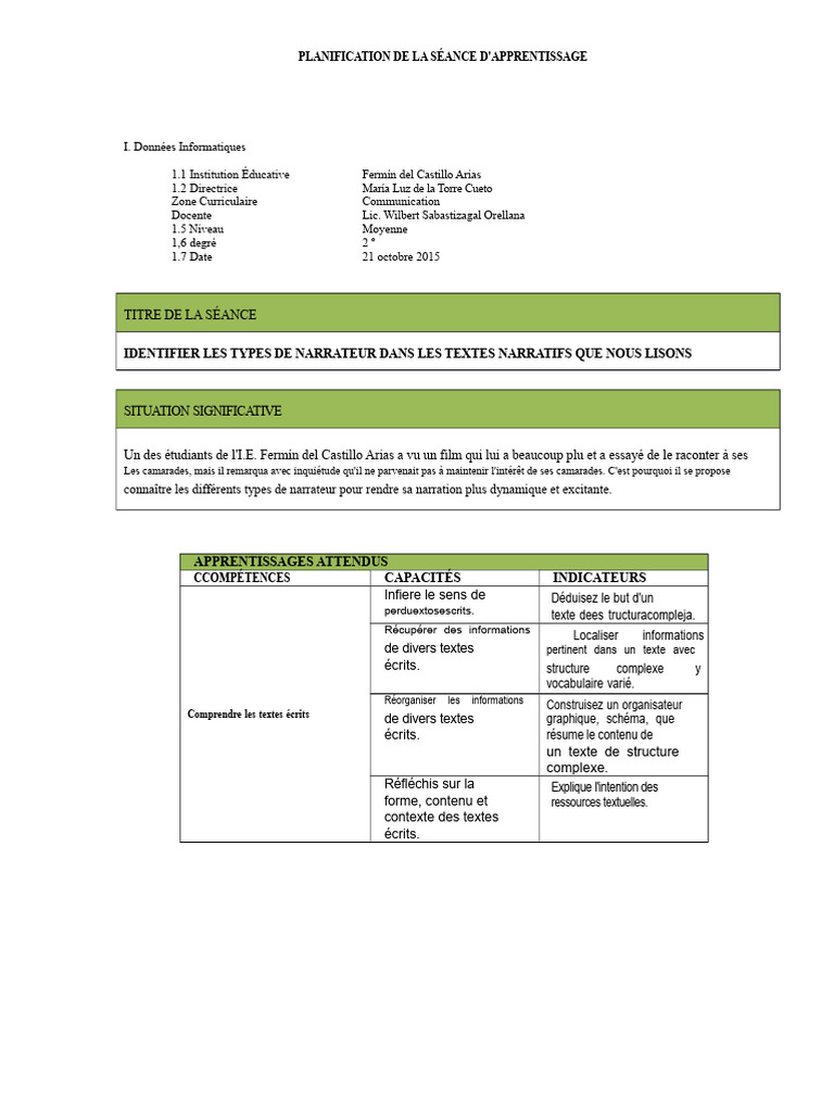 Identifier les types de narrateur en classe | PDF