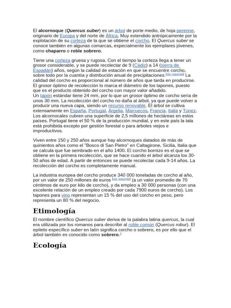 Quercus suber: El alcornoque y su corcho | PDF | Arboles