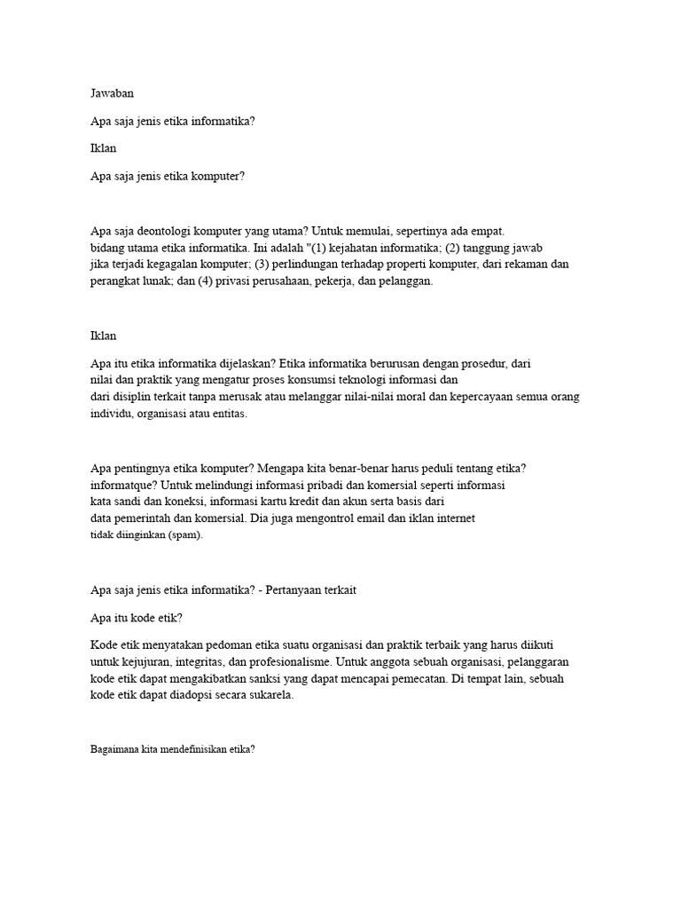 Jenis-Jenis Etika Informatika dan Pentingnya | PDF
