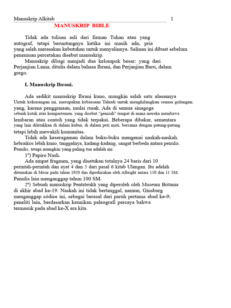 Sejarah dan Klasifikasi Manuskrip Alkitab | PDF