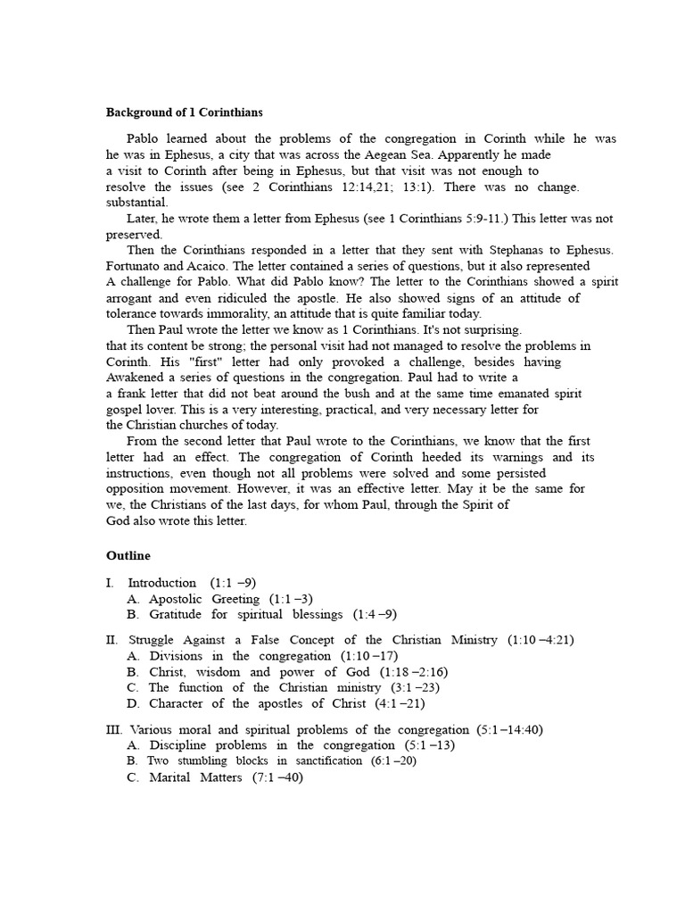 Overview of 1 Corinthians Background | PDF | First Epistle To The ...