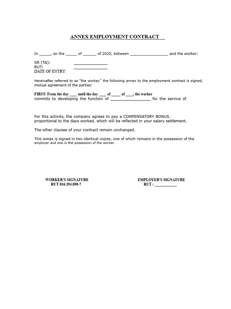 Employment Contract Annex Template | PDF