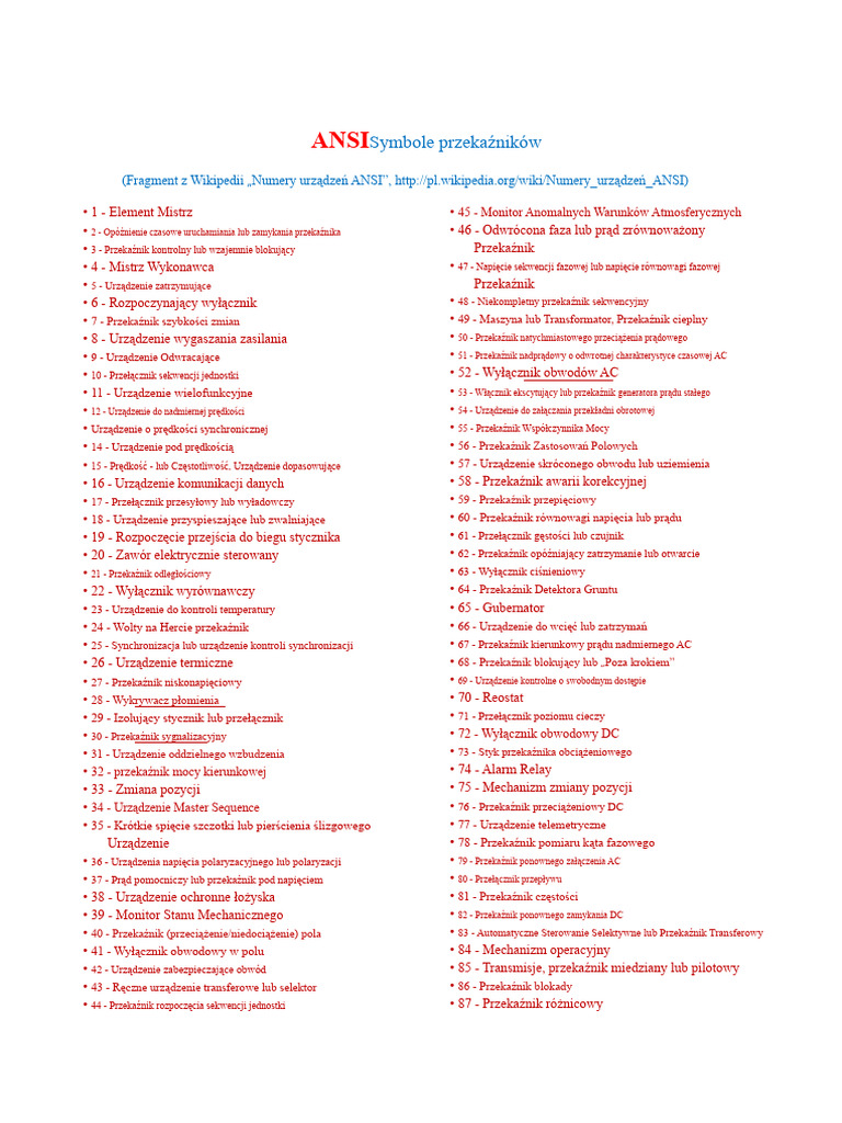 Symbole Przekaźników ANSI | PDF