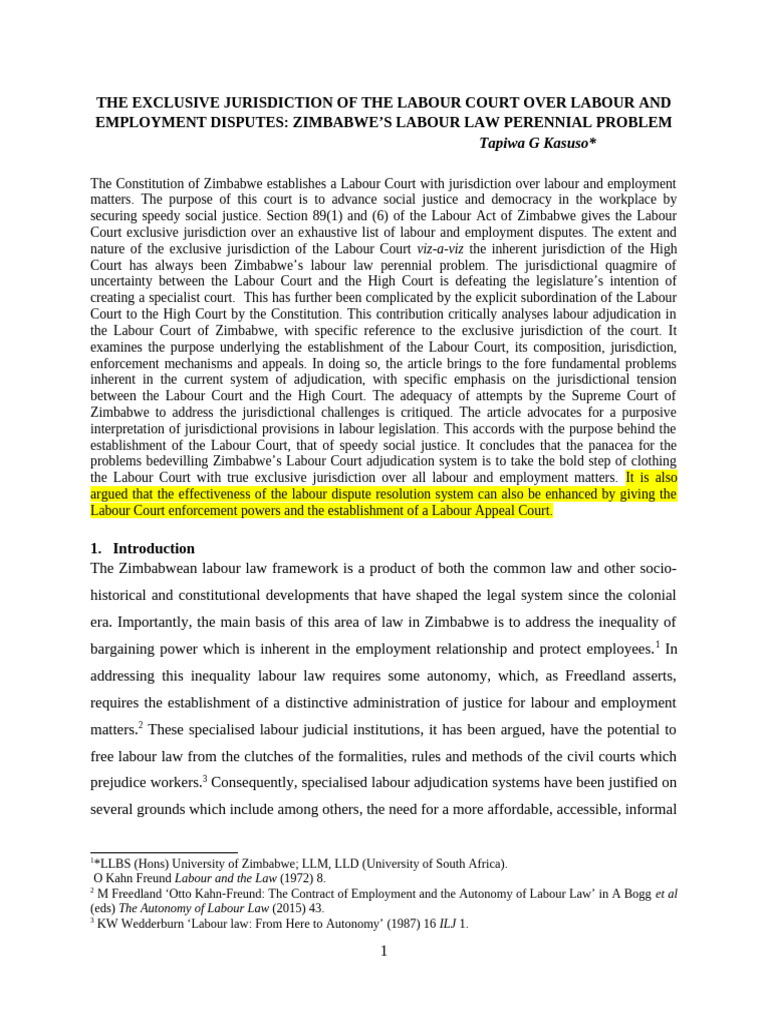 Zimbabwe Labour Court Jurisdiction Issues | PDF | Supreme Courts ...