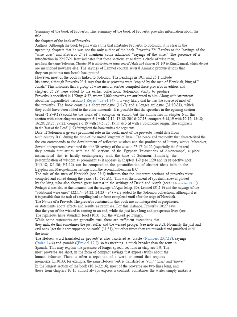 Summary Of The Book Of Proverbs Pdf Book Of Proverbs Wisdom