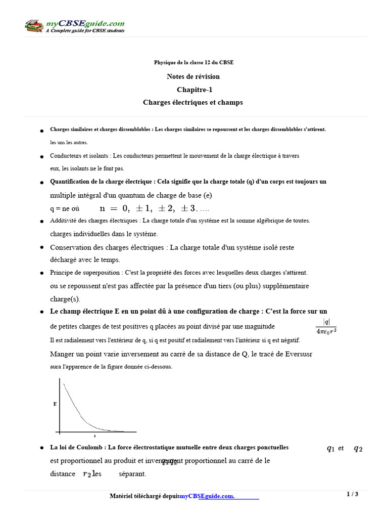 Révision Physique CBSE : Charges et Champs | PDF | Champ (physique ...